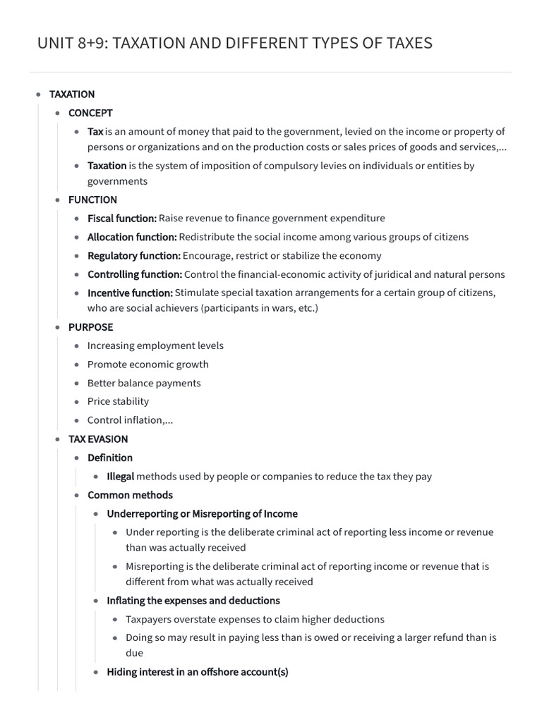 Unit 8+9 - Taxation and Different Types of Taxes | PDF | Taxes | Income Tax