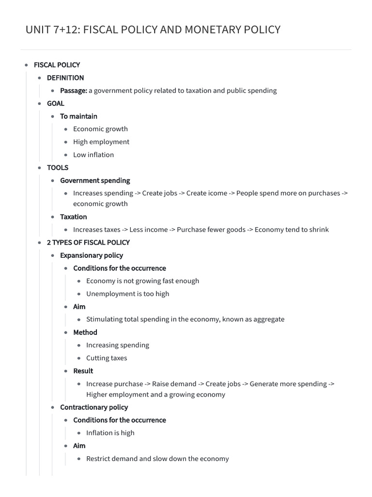 Unit 7+12 - Fiscal Policy and Monetary Policy | PDF | Fiscal Policy ...