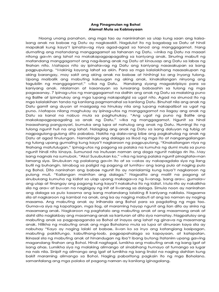 Ang Pinagmulan NG Bohol | PDF