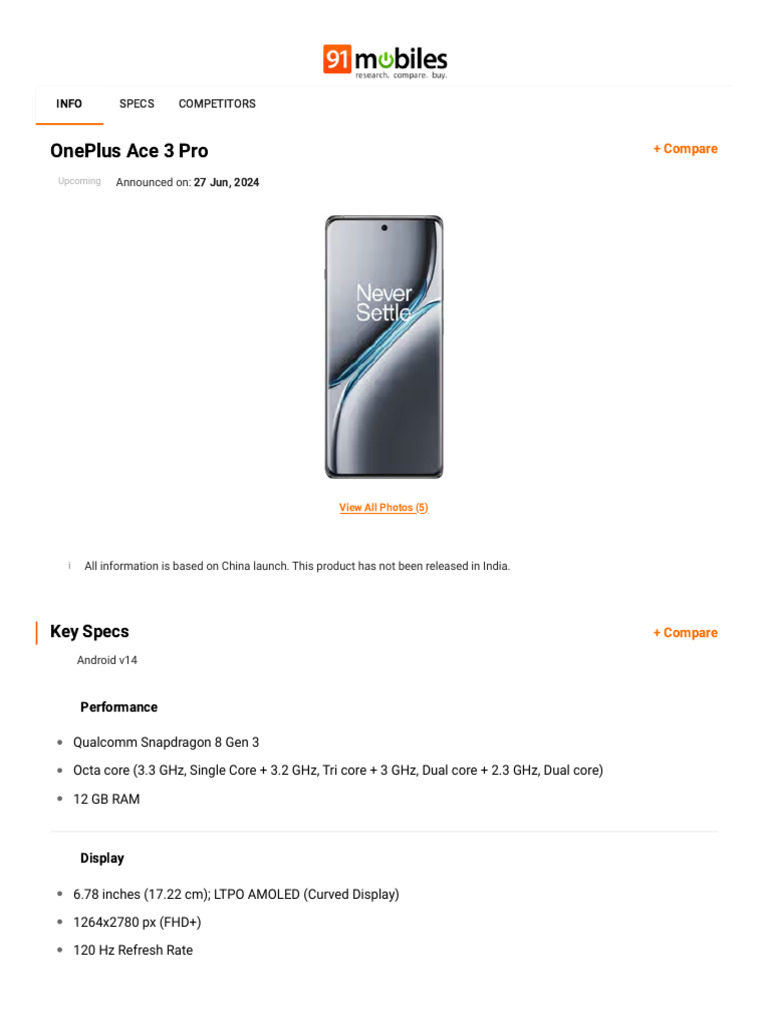 OnePlus Ace 3 Pro Specs & Features | PDF