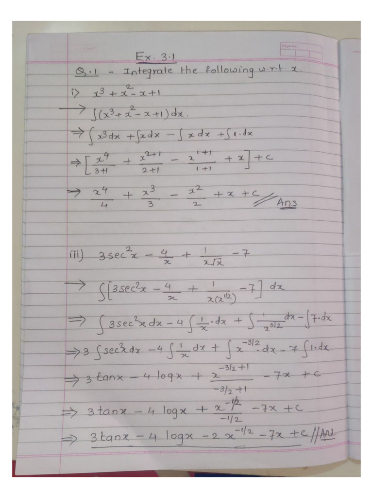 Indefinite Integration Exercise 3.1 | PDF