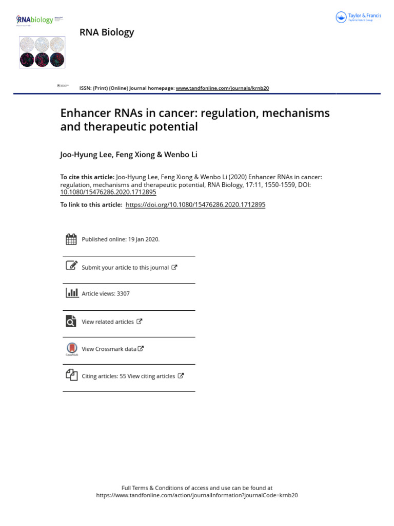Enhancer RNAs in Cancer Regulation Mechanisms and Therapeutic Potential ...
