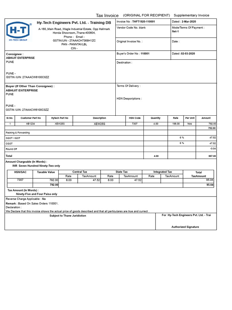 AR INVOICE Supplymentary-Hytech | PDF | Invoice | Public Finance