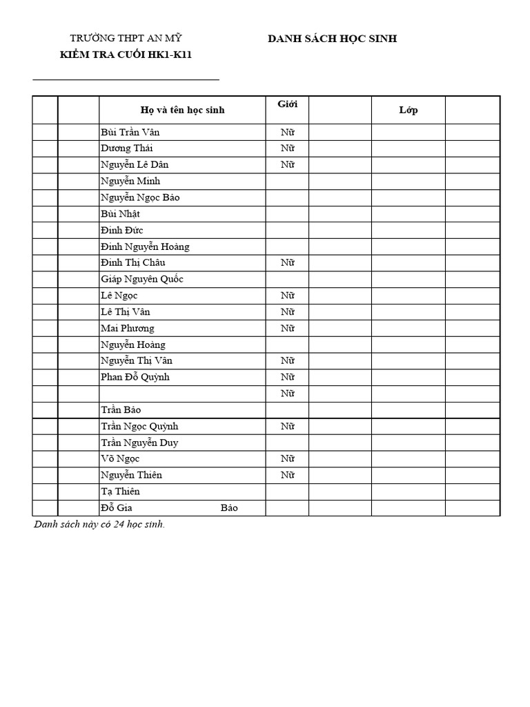 SBD Kiem Tra Cuoi HK1 11 | PDF