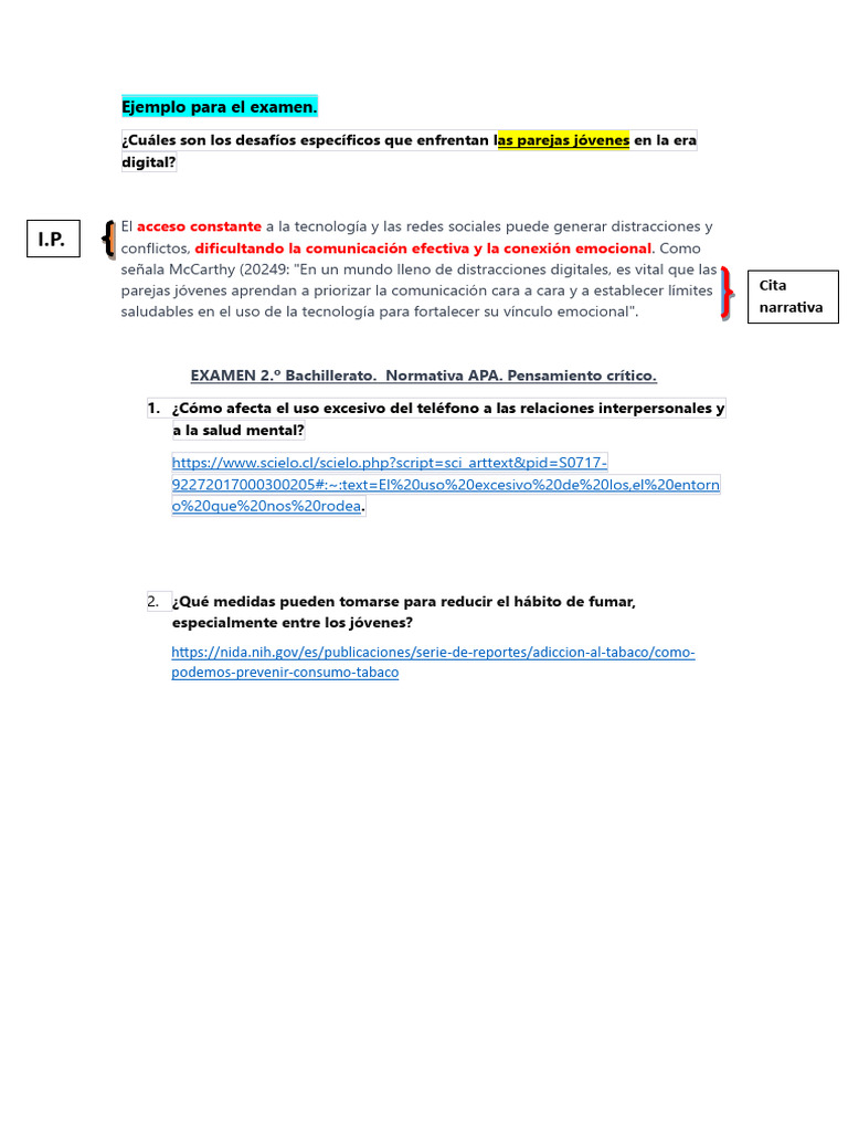 Examen Bachillerato - Parrafo - Cita | PDF