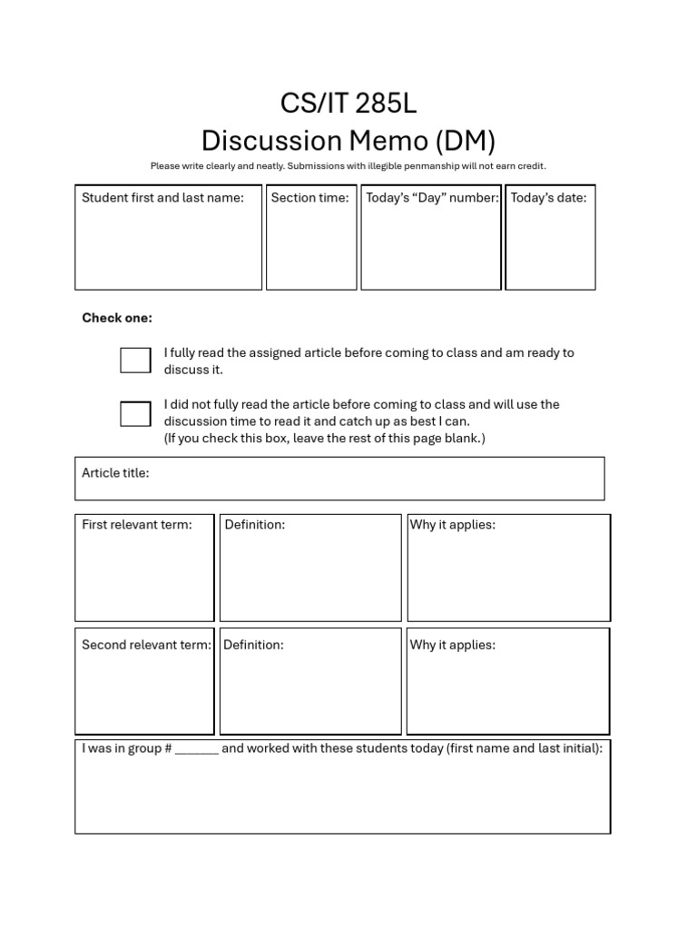 Empty Discussion Memo Page | PDF