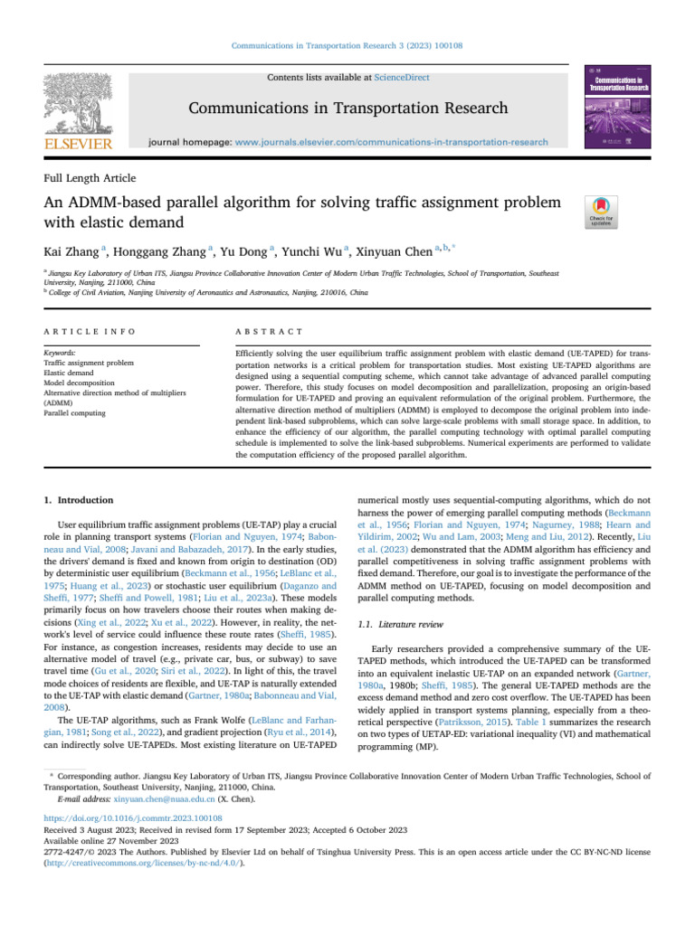Parallel Algorithm for Traffic Assignment | PDF | Algorithms | Applied Mathematics