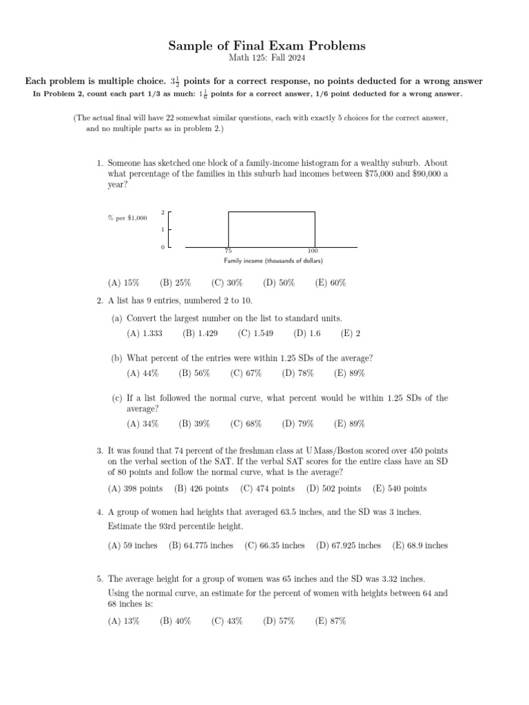 Sample Final December 2024 | PDF | Standard Deviation | Sampling (Statistics)