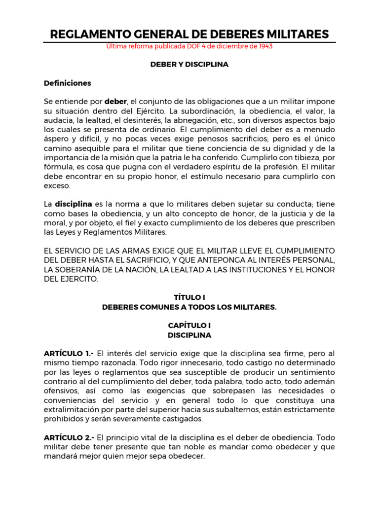 4 Reglamento General de Deberes Militares | PDF | Disciplinas | Oficial (Fuerzas Armadas)