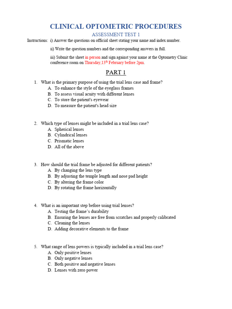 Optometry Student Assessment | PDF | Eye | Light