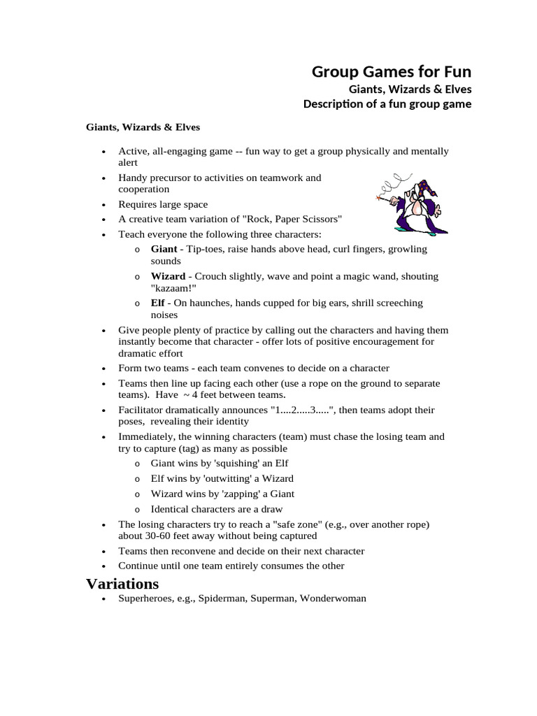 Engaging Group Game: Giants, Wizards, Elves | PDF