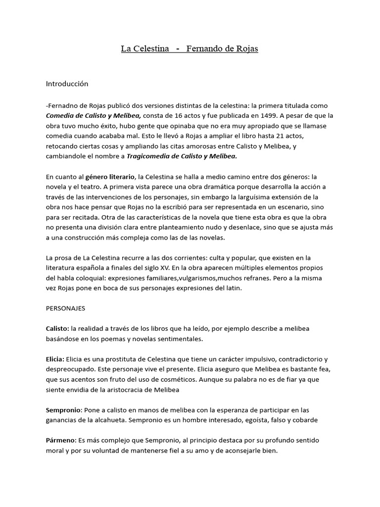 La Celestina - Fernando de Rojas | PDF