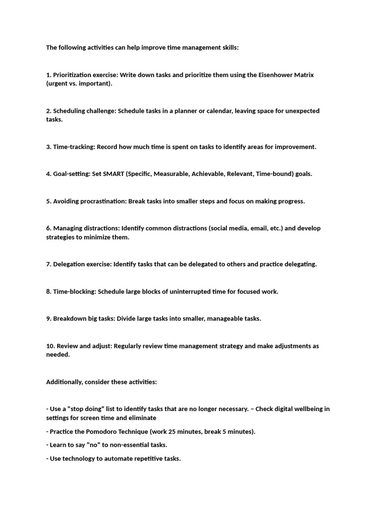 Activities For Time Management | PDF