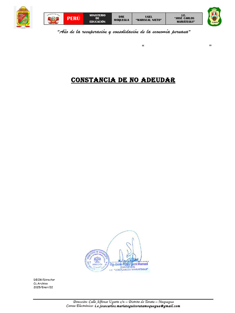 CONSTANCIA DE NO ADEUDAR Prof.. Angelica Nely | PDF