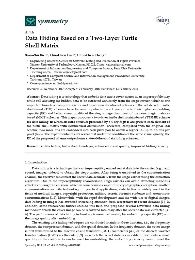Data Hiding Based On A Two-Layer Turtle Shell Matr | PDF | Data Compression | Matrix (Mathematics)