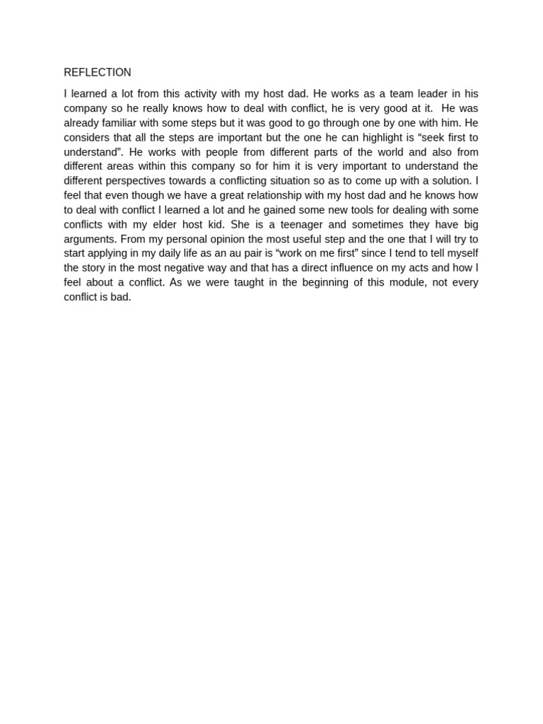 Reflection On Teaching Conflict Resolution | PDF