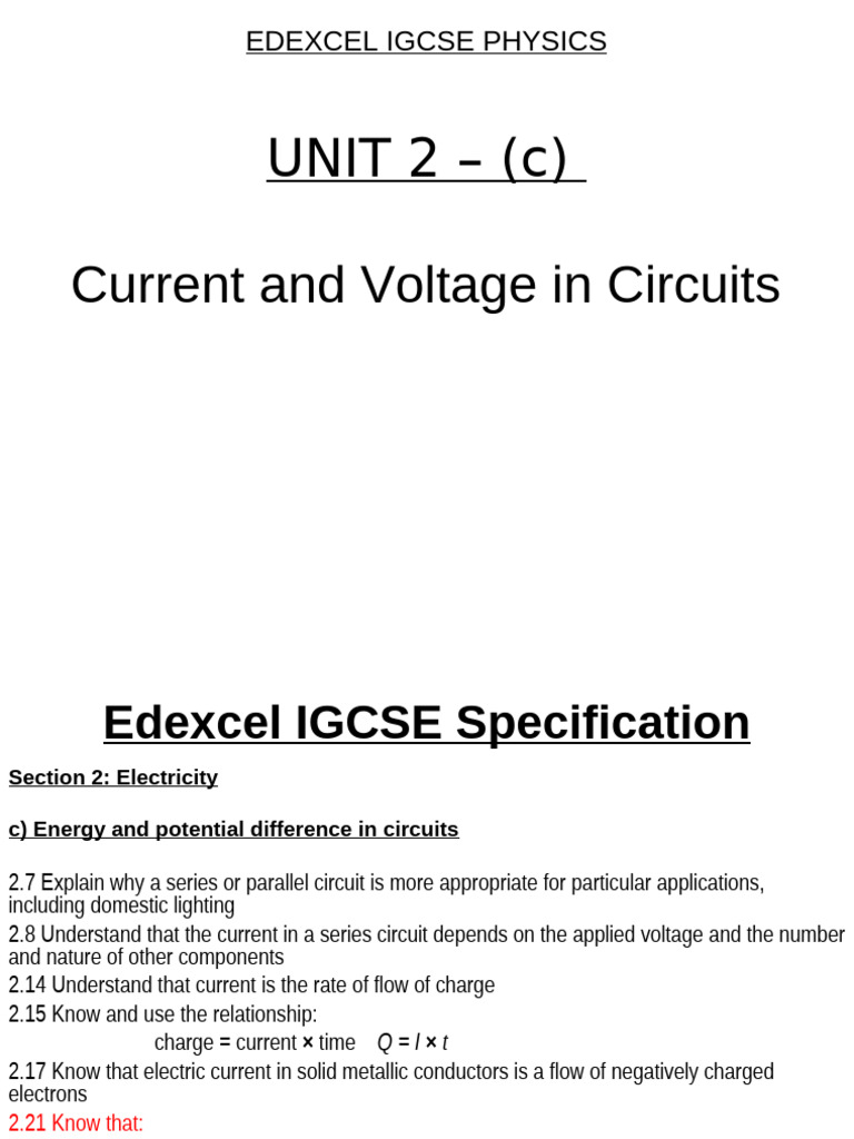 Unit 2 (C) - Energy & Voltage in Circuits - Final | PDF | Electric ...