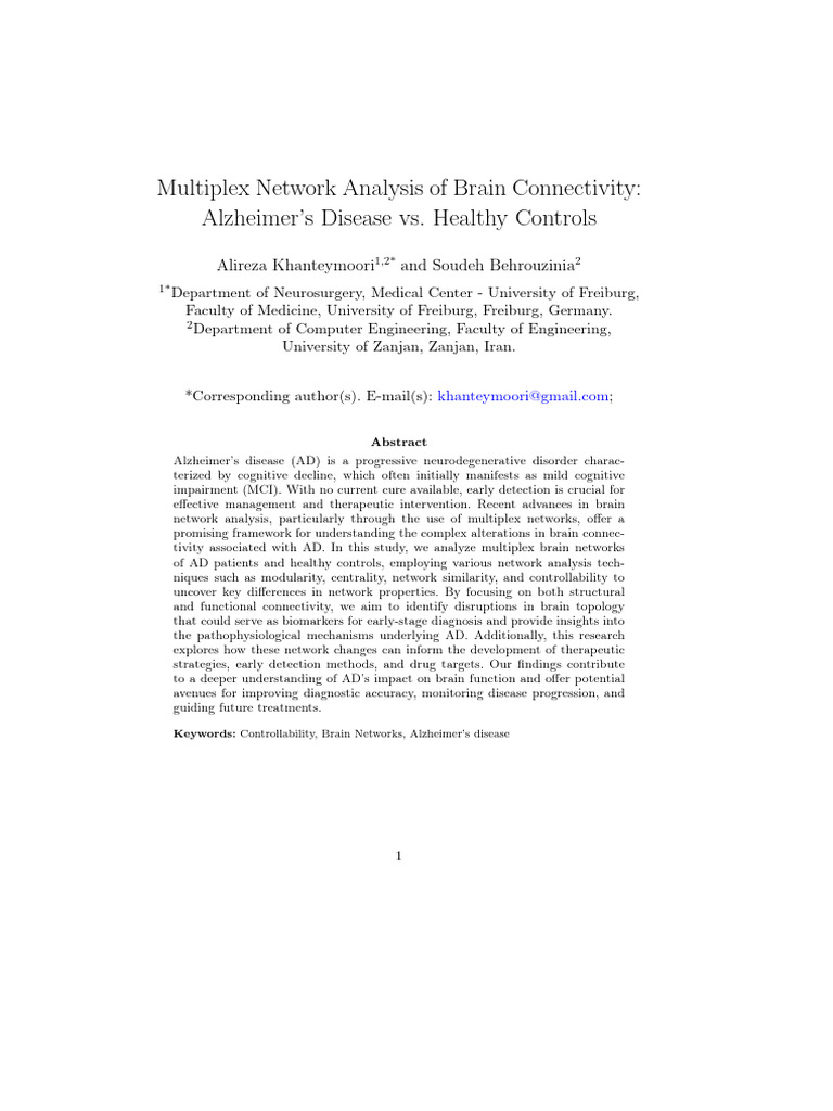 Brain Multiplex Networks | PDF | Alzheimer's Disease | Brain