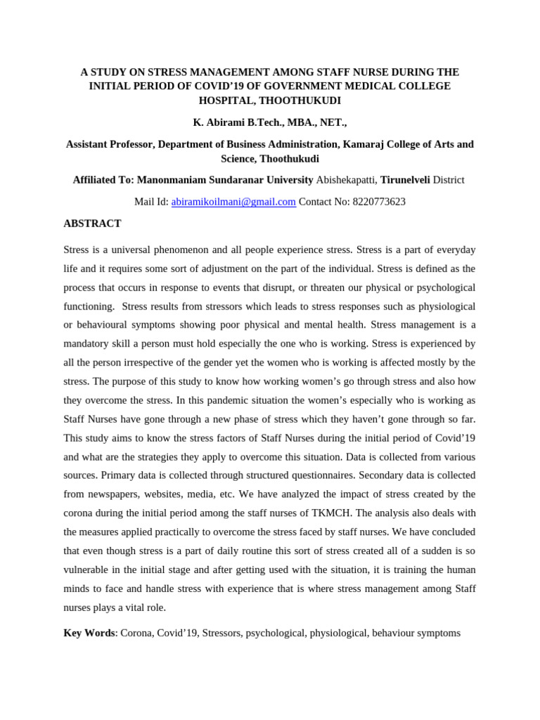 A Study On Stress Management Among Staff Nurses | PDF | Stress (Biology ...