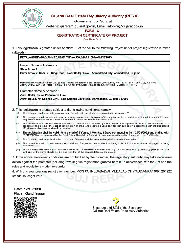 RERA Registration Certificate for Silver Brook 2 | PDF | Justice ...
