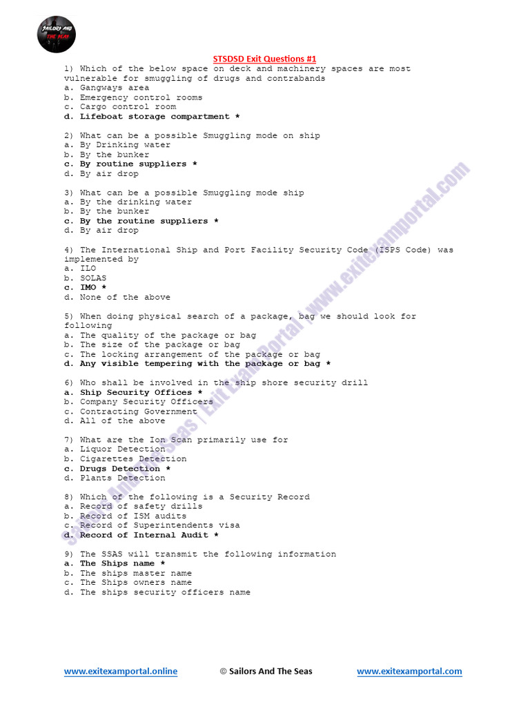 STSDSD Exit Exam Questions 2025 | PDF | Water Transport | Shipping