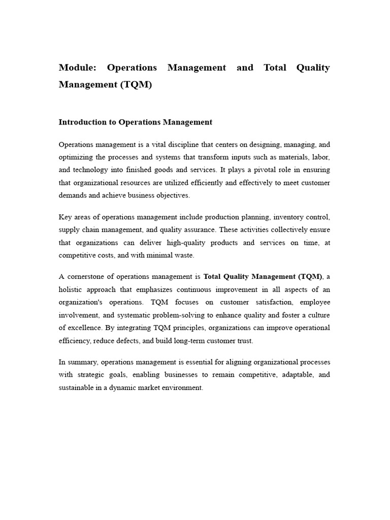 Operations Management Midterm Module.docx | PDF | Lean Manufacturing | Forecasting