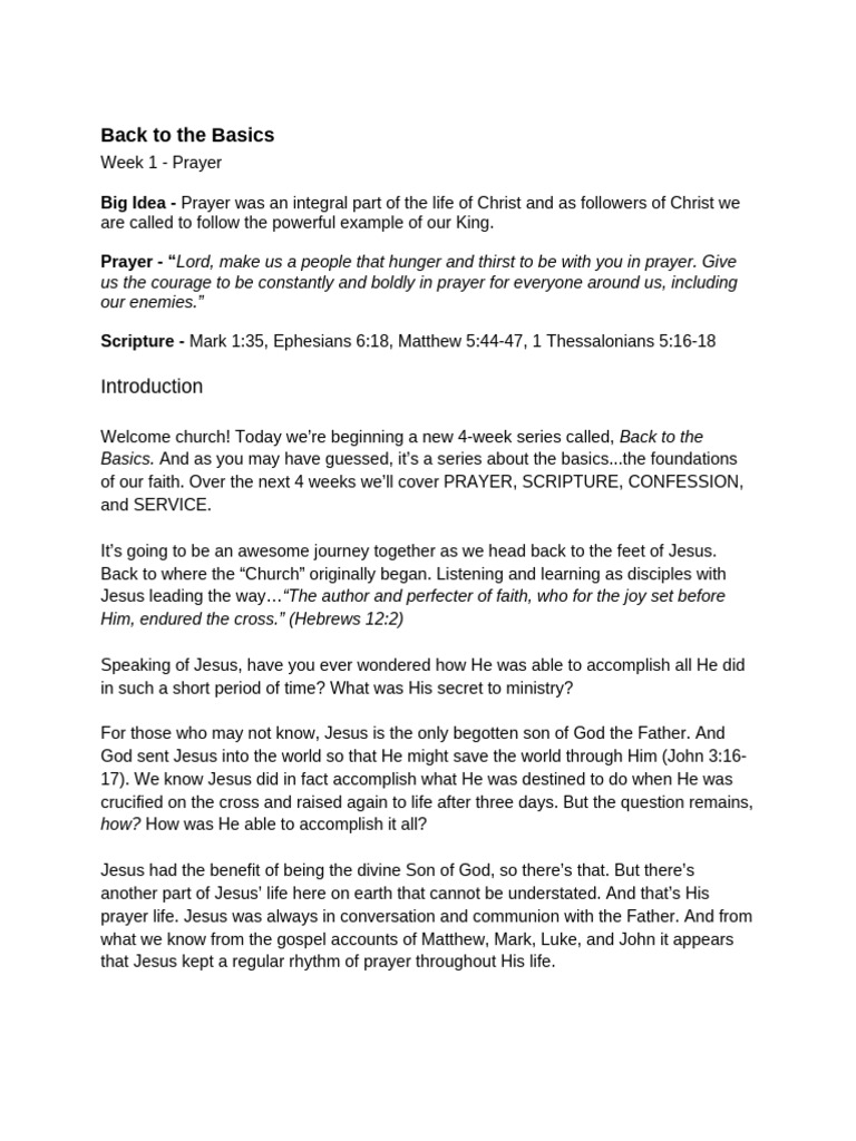 Sample Sermon Back To The Basics | PDF | Jesus | Prayer
