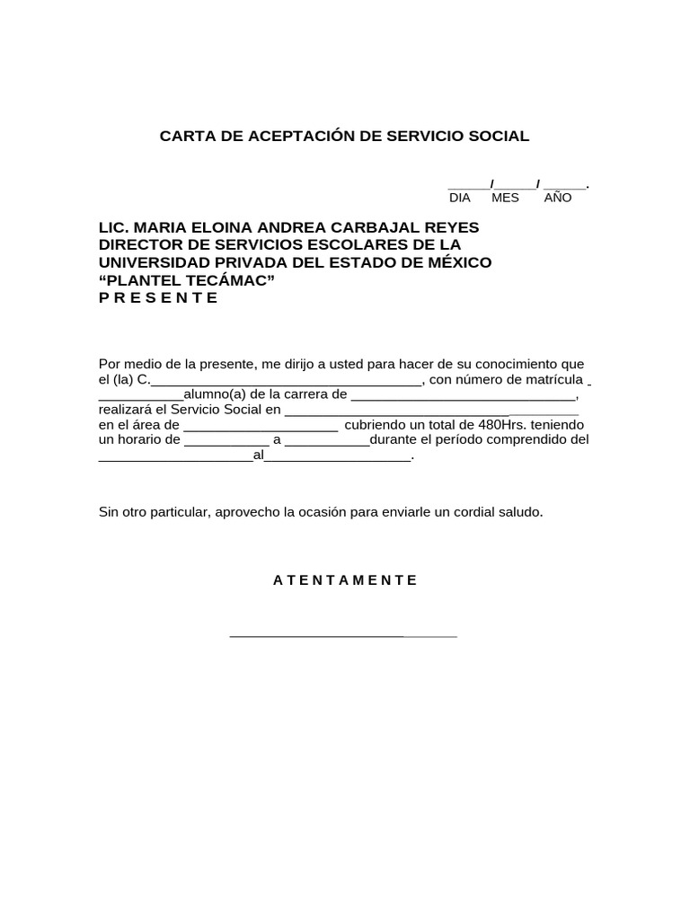 Carta de Aceptacion de Servicio Social | PDF