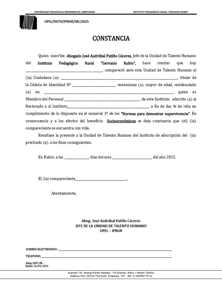 Formato Fe de Vida 2025 | PDF
