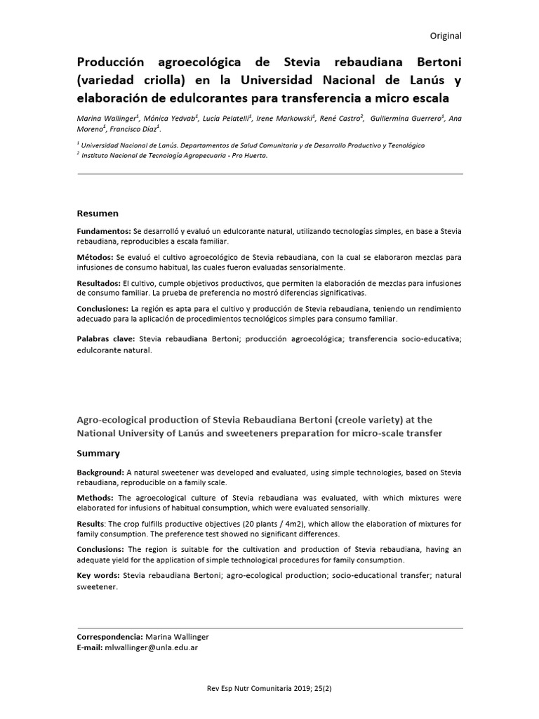 RENC 2019 2 05. M Walling. Produccion Agroecologica Stevia | PDF