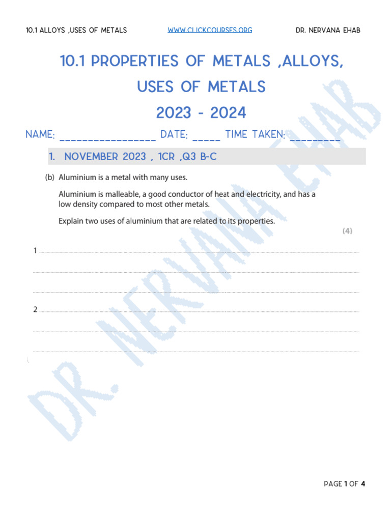 QUIZ - QUESTION - 10.1 Classified Questions Written 2023 Properties of ...