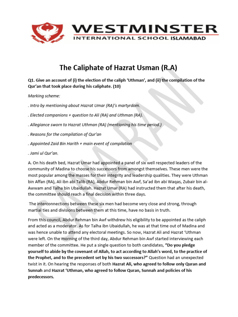 THE CALIPHATE OF HAZRAT UTHMAN Complete | PDF | Umar | Ali