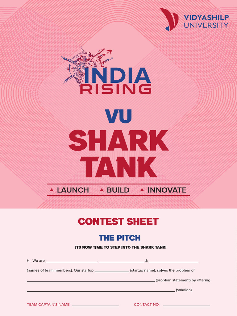India Rising Booklet VU Shark Tank Contest Sheet | PDF