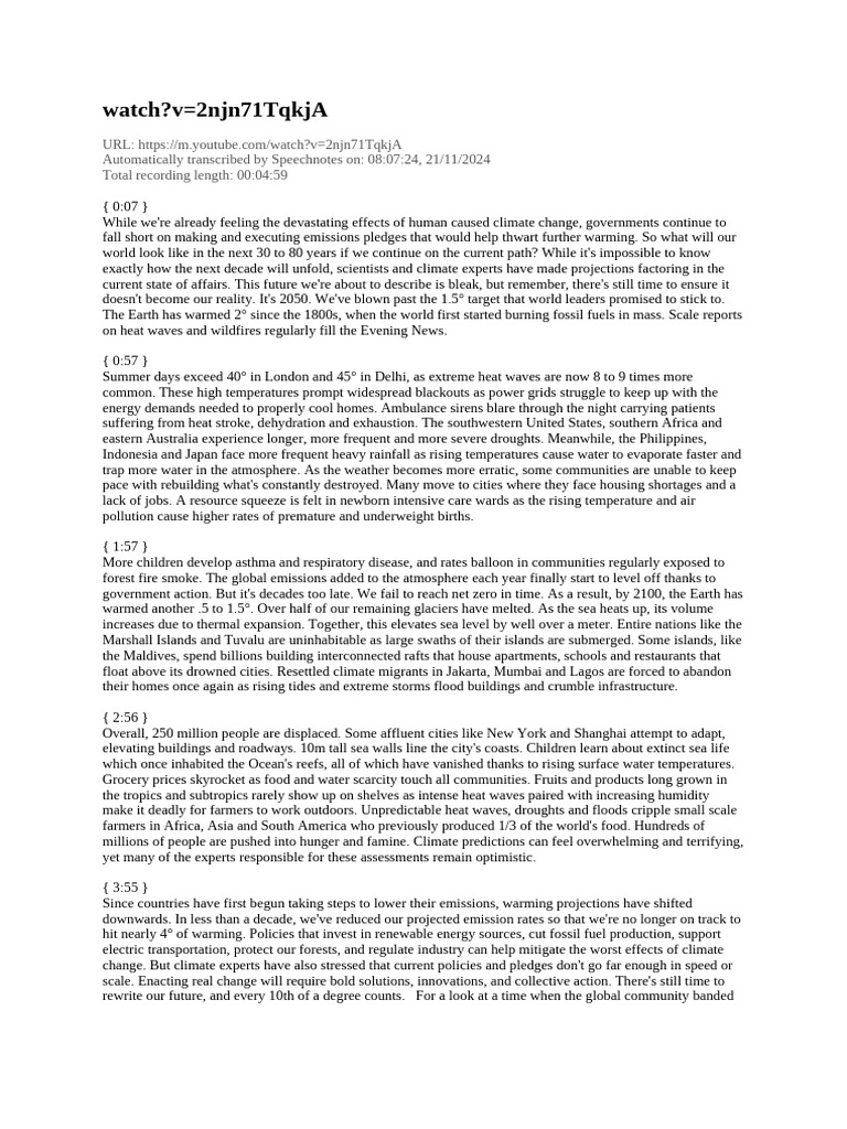Watch?v 2njn71TqkjA Transcript | PDF | Climate Change | Heat Wave