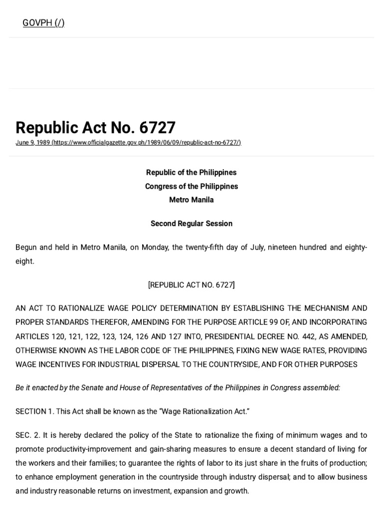 RA6727 wage distortion | PDF | Cost Of Living | Employment