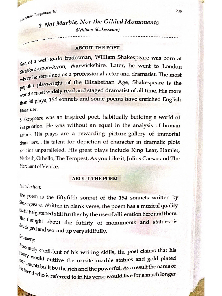 Ch-Not Marble, Nor The Gilded Monuments | PDF