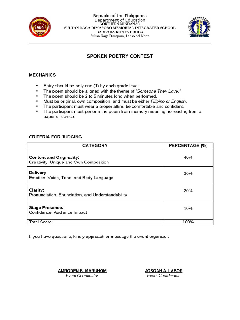 Talent Fest 2025 (Spoken Poetry Contest) | PDF