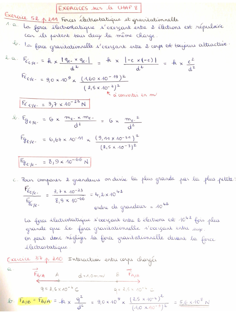Correction Exercices Physique 37 Et 52 P 210-211 | PDF