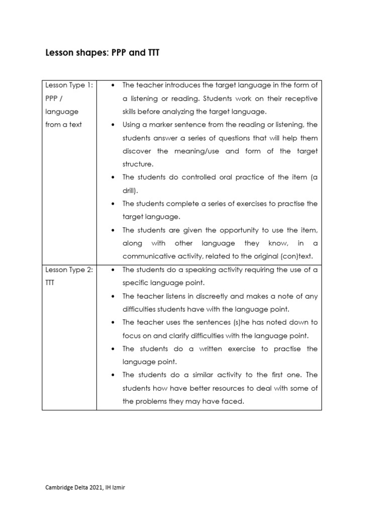 Lesson Shapes - PPP and TTT | PDF | Second Language | Teachers