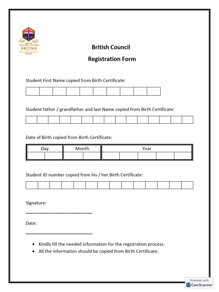 British Council Registration Form | PDF