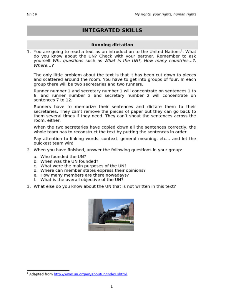 45 - Unit - 6 - Running Dictation | PDF | United Nations | International Relations
