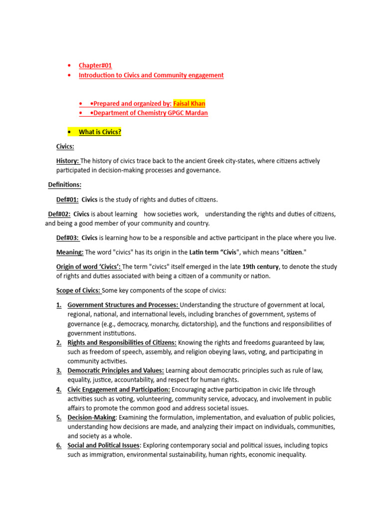 Chapter 01. Civics Notes by Faisu | PDF | Leadership | Community