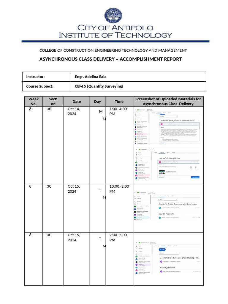Asynchronous Class Report: Quantity Surveying | PDF