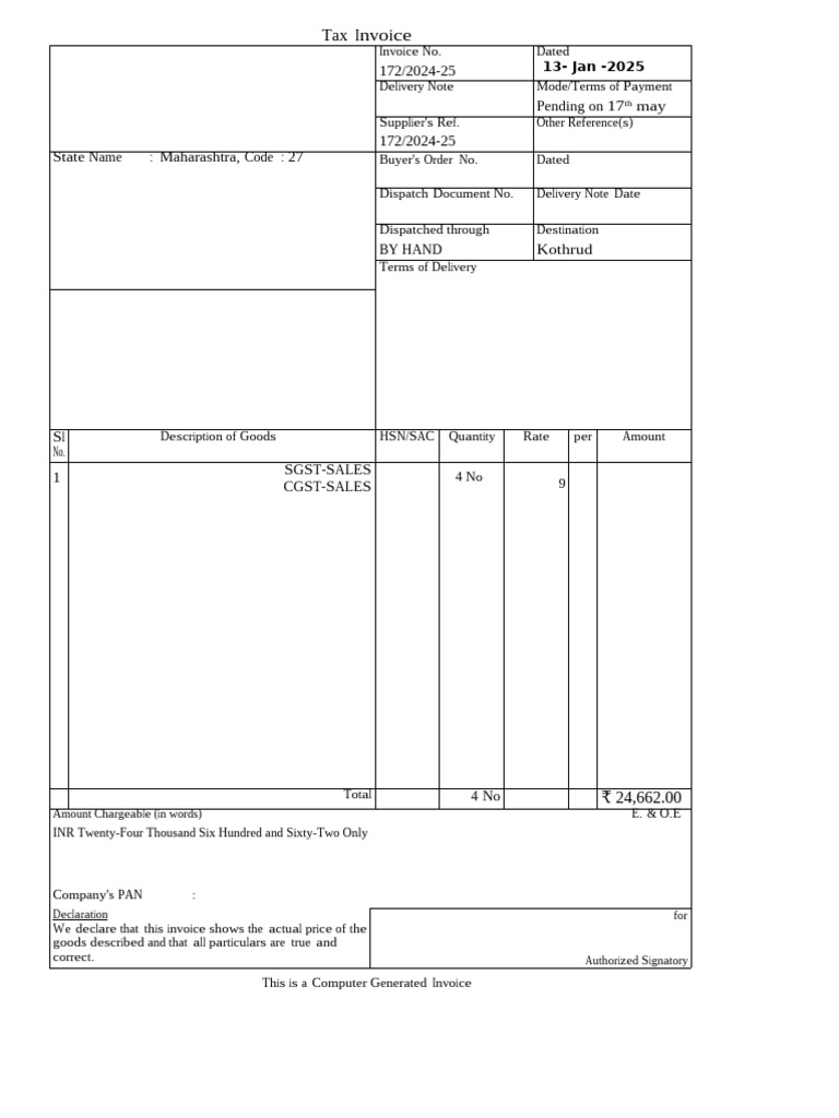 Tax Invoice Format for Maharashtra | PDF