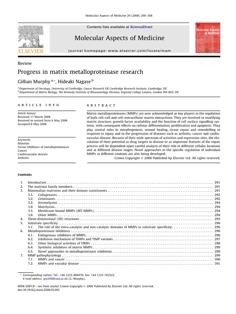 Progress in Matrix Metalloproteinase Research | PDF | Active Site ...