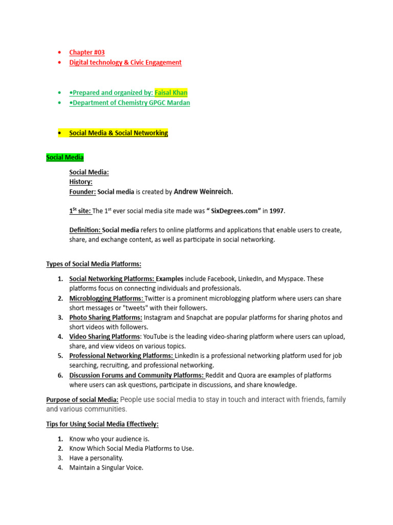 Chapter 03. Civics Notes by Faisu | PDF | Social Media | Popular ...