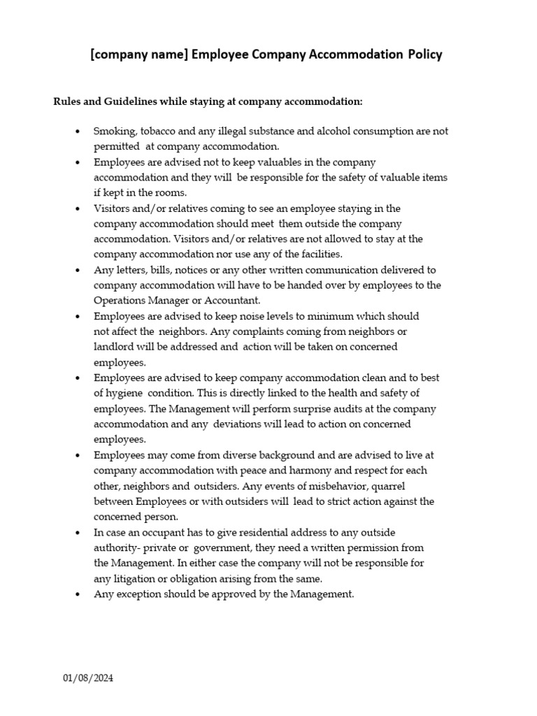 Company Provided Accomodation Guidelines v2 | PDF