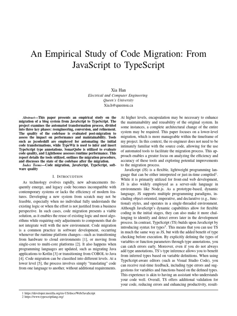 An Empirical Study of Code Migration (JS To TS) | PDF | Computer ...