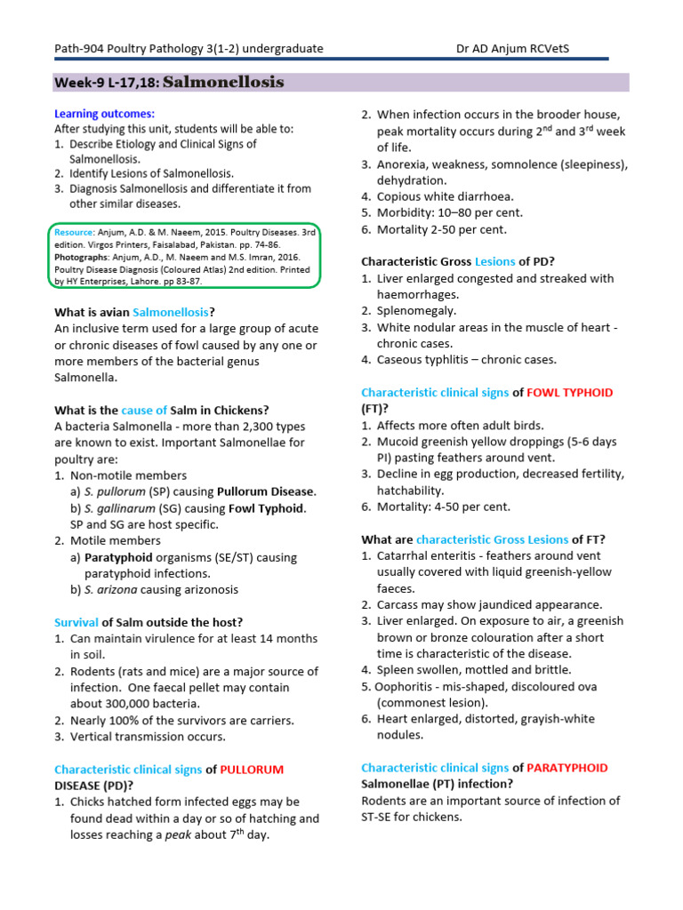 W-9 L-17,18 Avian Salmonellosis | PDF | Salmonella | Infection