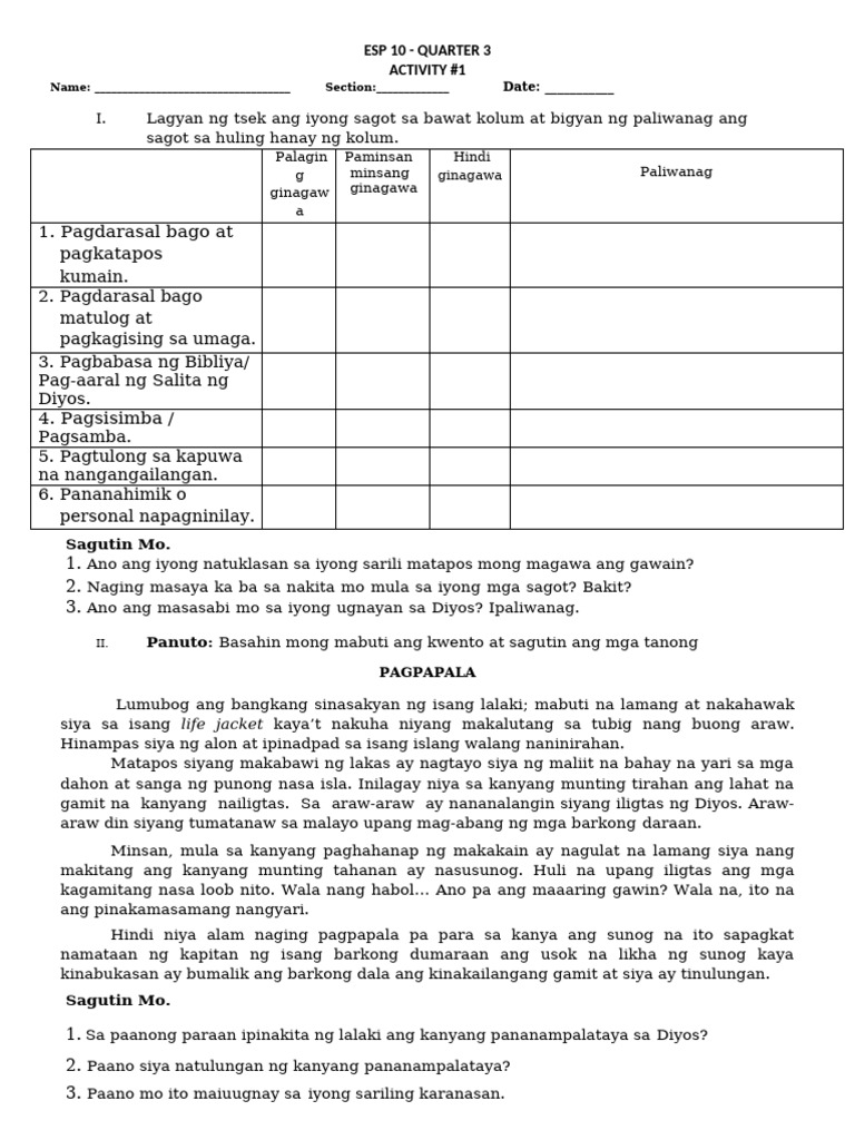 Esp 10 - q3 - Activity 1 | PDF